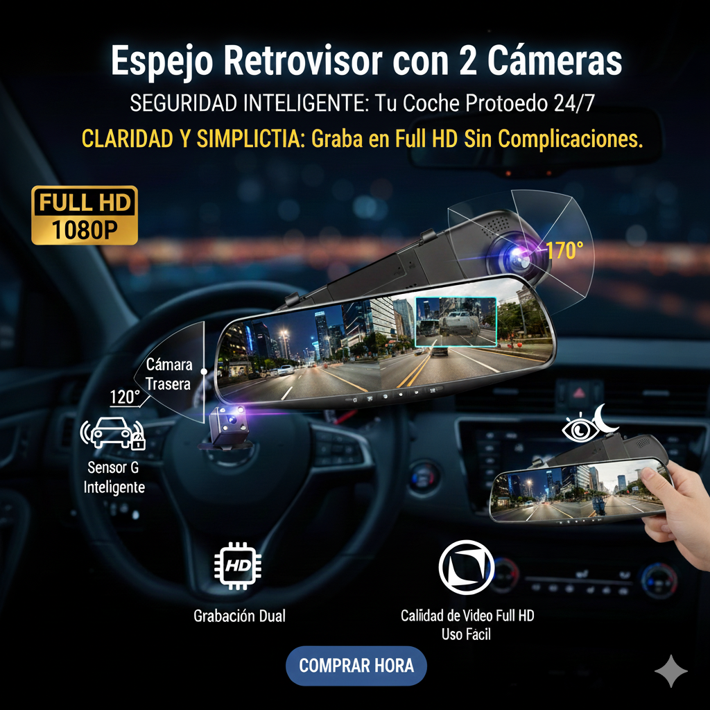 Espejo Retrovisor con 2 Cámaras Full HD - Pantalla 4.3 Pulgadas – Lo ...
